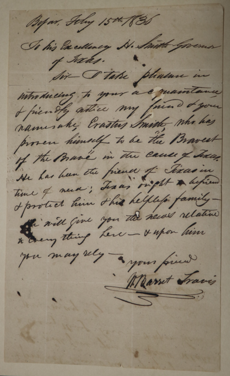 Artifact of the Month- Travis Letter to Governor Smith | The Alamo